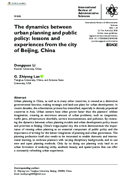 (PDF) The dynamics between urban planning and public policy: lessons ...