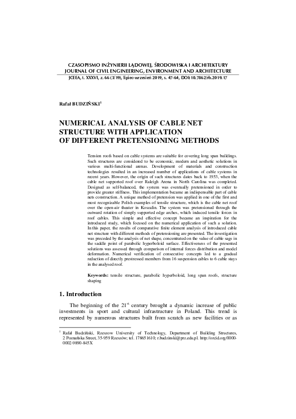 (PDF) Numerical Analysis of Cable Net Structure with Application of Different Pretensioning Methods