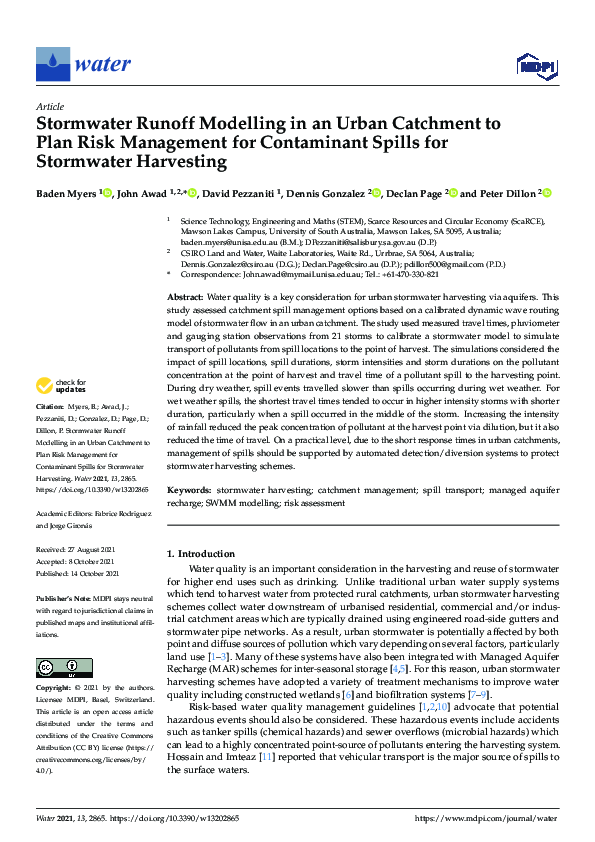 (PDF) Stormwater Runoff Modelling in an Urban Catchment to Plan Risk Management for Contaminant ...