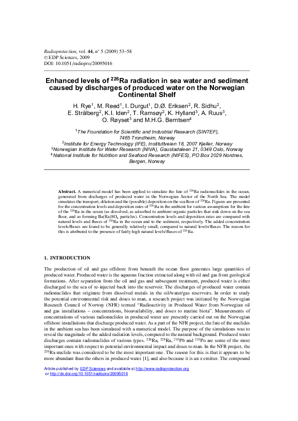 (PDF) Enhanced levels of226Ra radiation in sea water and sediment ...