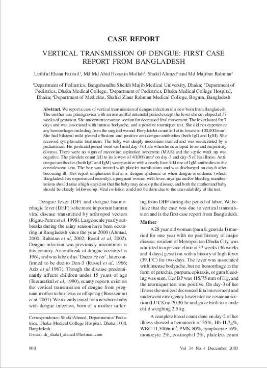 (PDF) Vertical transmission of dengue: first case report from Bangladesh
