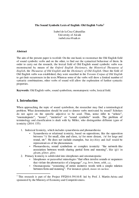 (PDF) The Sound Symbolic Lexis of English: Old English Verbs