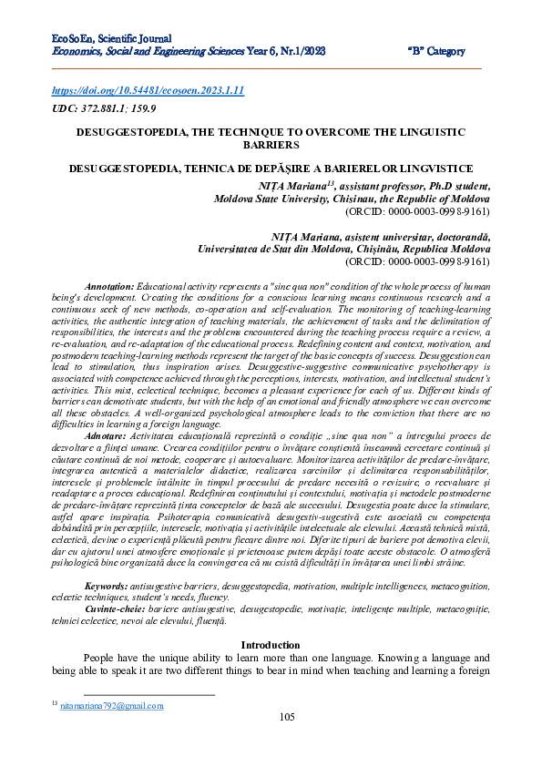 (PDF) Desuggestopedia, the technique to overcome the linguistic barriers