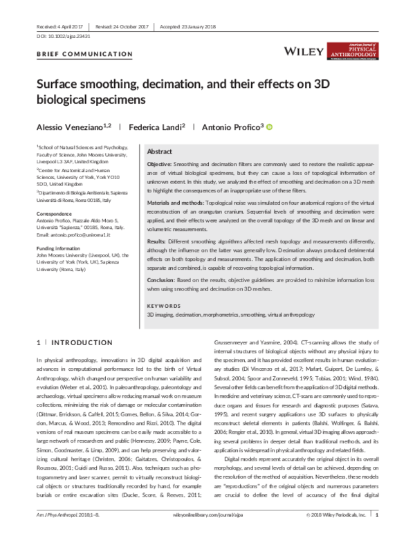 (PDF) Surface smoothing, decimation, and their effects on 3D biological ...