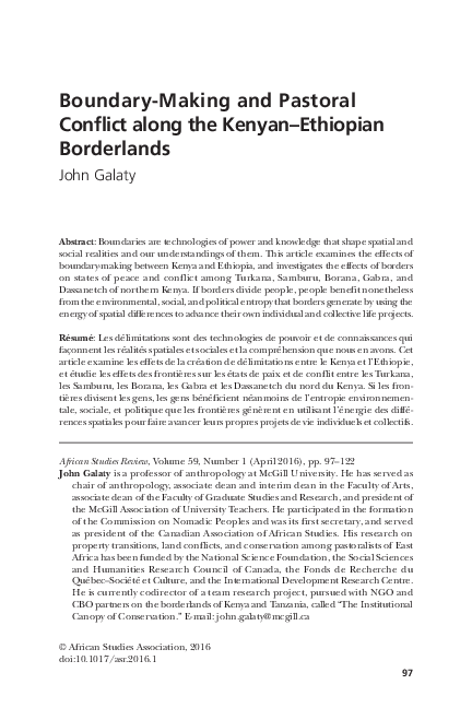 (PDF) Boundary-Making and Pastoral Conflict along the Kenyan–Ethiopian ...