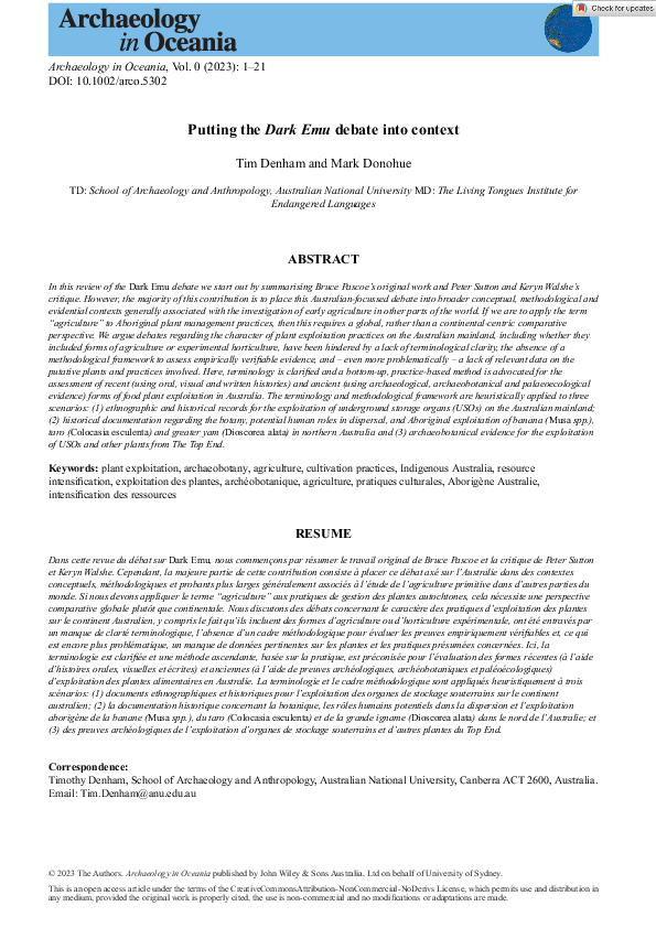 (PDF) Putting the Dark Emu debate into context