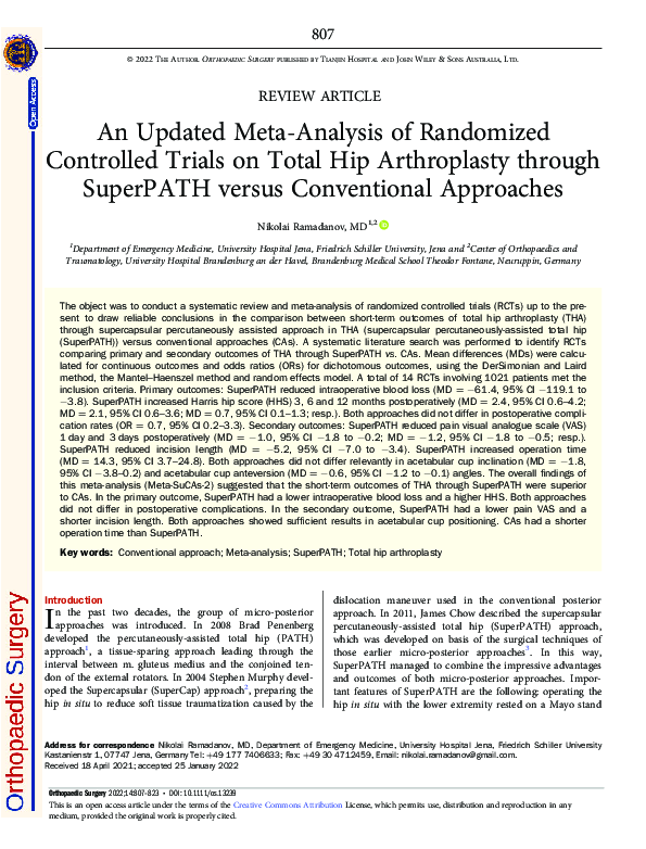 (PDF) An Updated Meta‐Analysis of Randomized Controlled Trials on Total ...