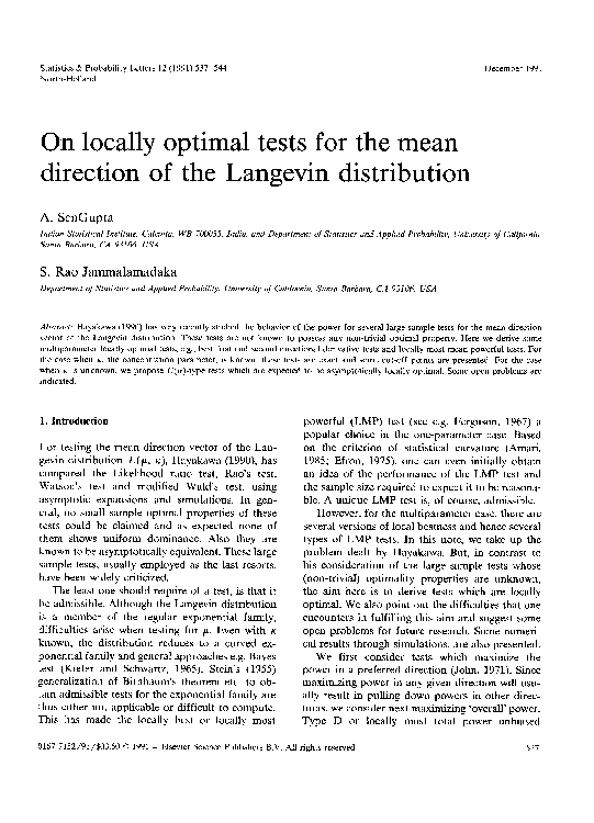 (PDF) On locally optimal tests for the mean direction of the Langevin ...