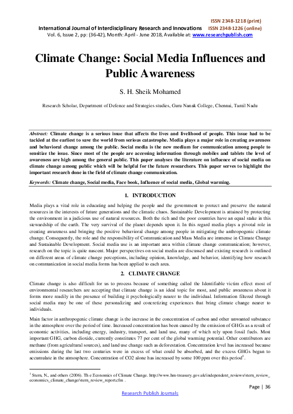 (PDF) Climate Change: Social Media Influences and Public Awareness