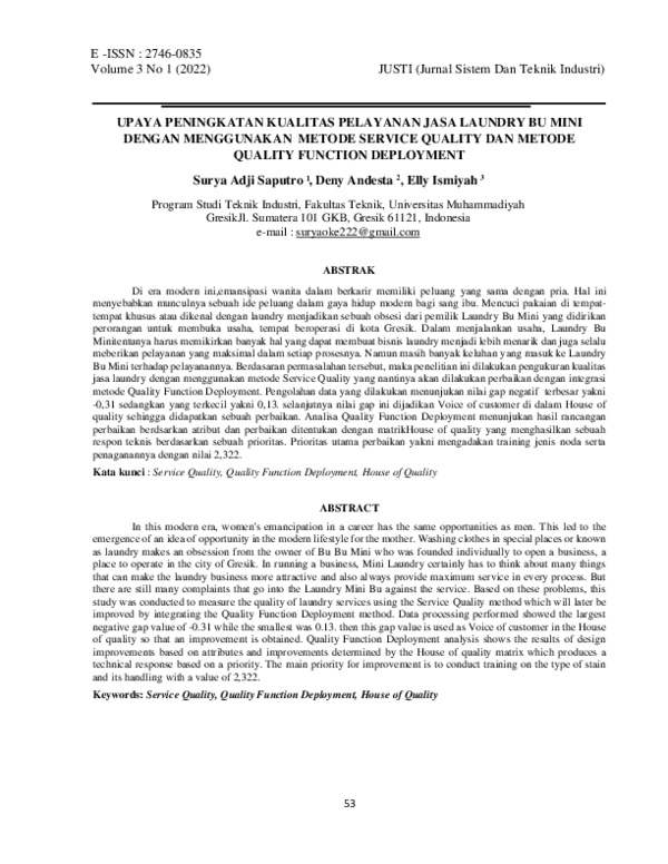 (PDF) The UPAYA PENINGKATAN KUALITAS PELAYANAN JASA LAUNDRY BU MINI DENGAN MENGGUNAKAN METODE ...