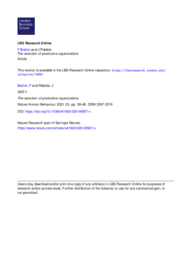 (PDF) The evolution of productive organizations
