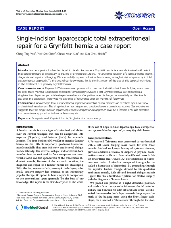 (PDF) Single-incision laparoscopic total extraperitoneal repair for a ...