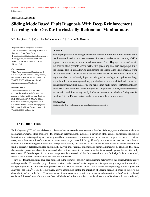 (PDF) Sliding Mode Based Fault Diagnosis With Deep Reinforcement ...