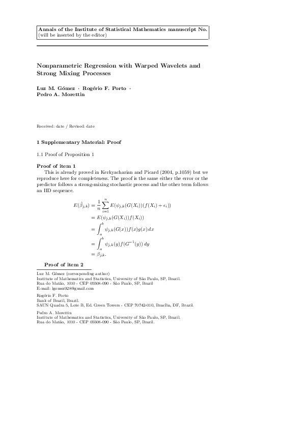 (PDF) Nonparametric regression with warped wavelets and strong mixing processes