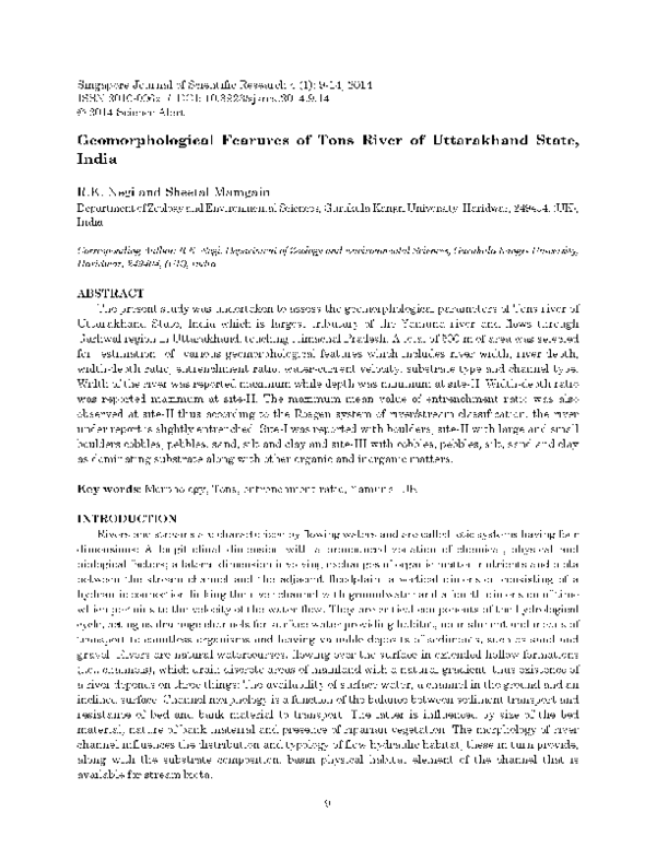 (PDF) Geomorphological Fearures of Tons River of Uttarakhand State, India