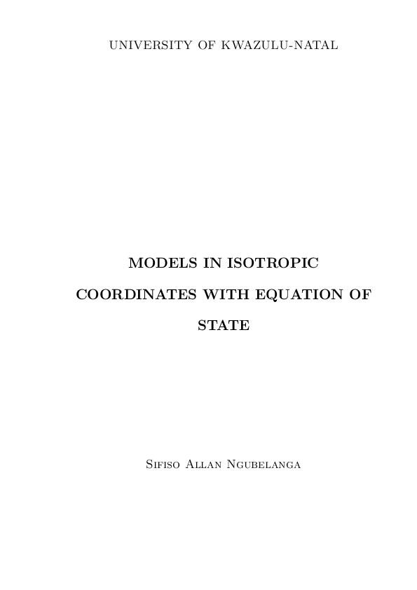 (PDF) Models in isotropic coordinates with equation of state