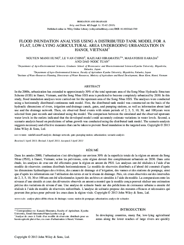 (PDF) Flood Inundation Analysis Using a Distributed Tank Model for a ...