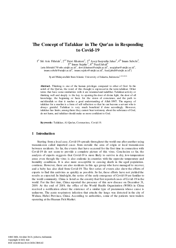 (PDF) The Concept of Tafakkur in The Qur'an in Responding to Covid-19