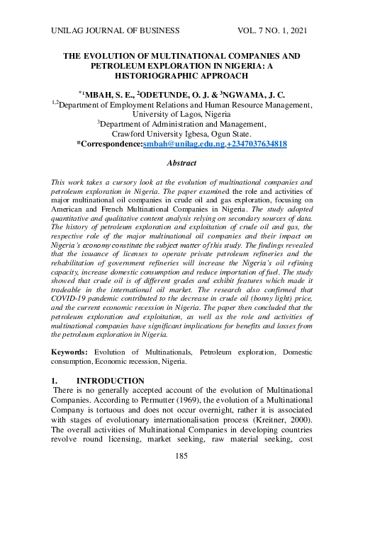 (PDF) The Evolution of Multinational Companies and Petroleum ...