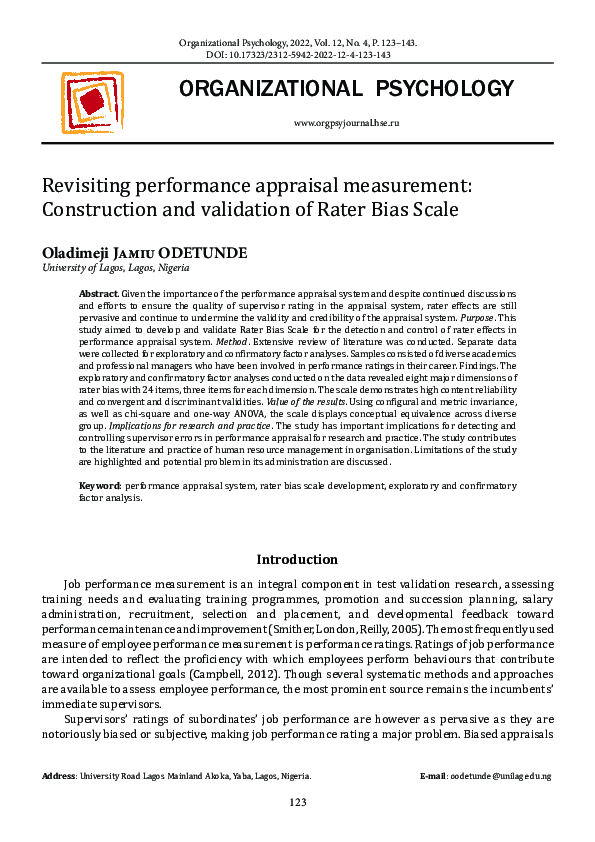 (PDF) Revisiting performance appraisal measurement: Construction and ...