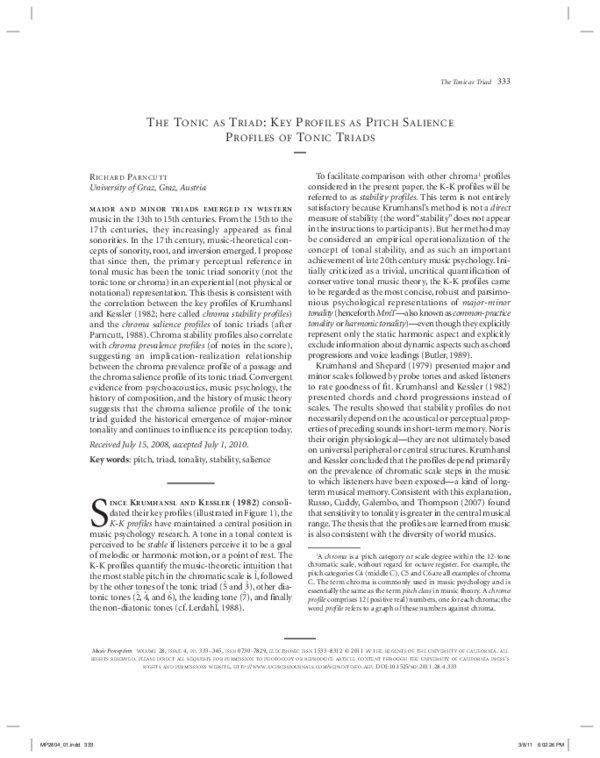 (PDF) The Tonic as Triad: Key Profiles as Pitch