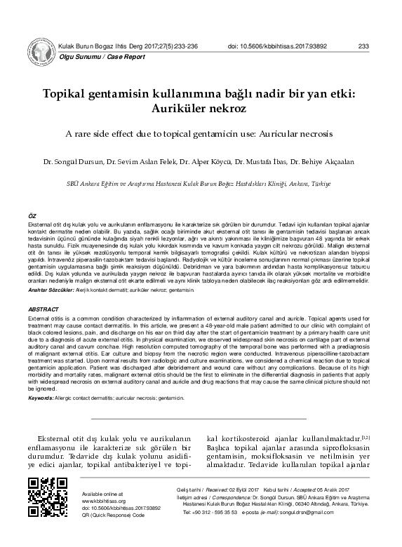 (PDF) A rare side effect due to topical gentamicin use: Auricular necrosis