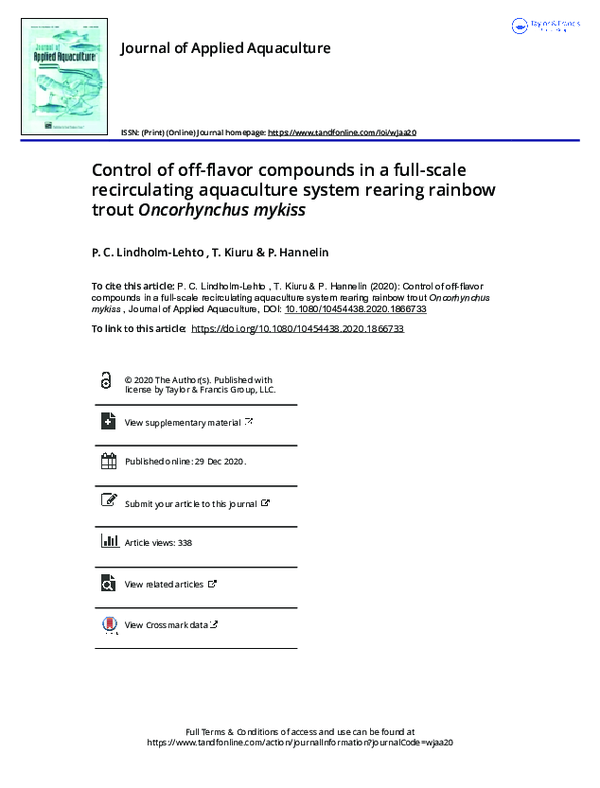 (PDF) Control of off-flavor compounds in a full-scale recirculating ...