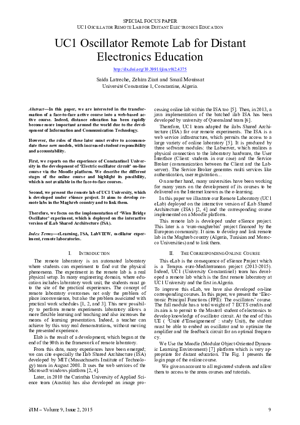 (PDF) UC1 Oscillator Remote Lab for Distant Electronics Education