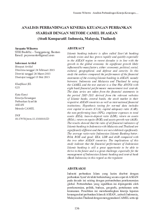 (PDF) ANALISIS PERBANDINGAN KINERJA KEUANGAN PERBANKAN SYARIAH DENGAN METODE CAMEL DI ASEAN ...