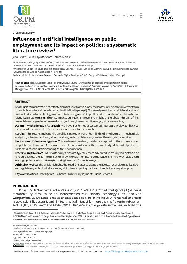 (PDF) Influence of artificial intelligence on public employment and its impact on politics: a ...
