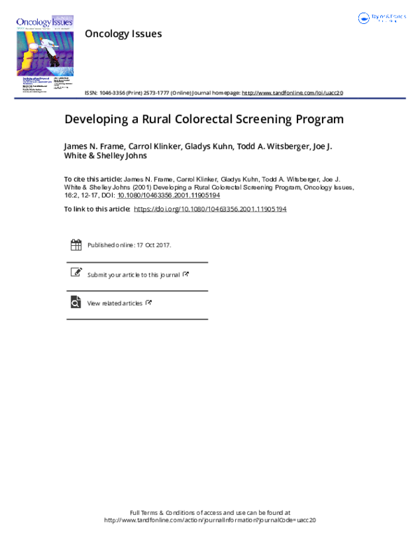 (PDF) Developing a Rural Colorectal Screening Program