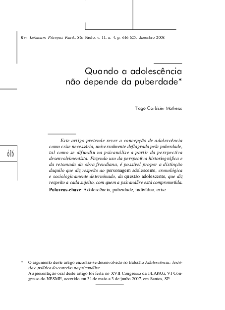(PDF) Quando a adolescência não depende da puberdade