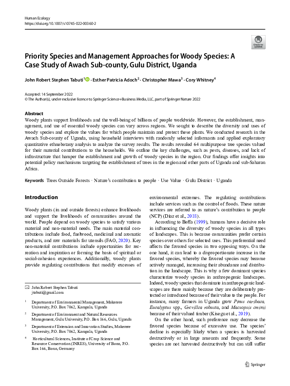 (PDF) Priority Species and Management Approaches for Woody Species: A ...