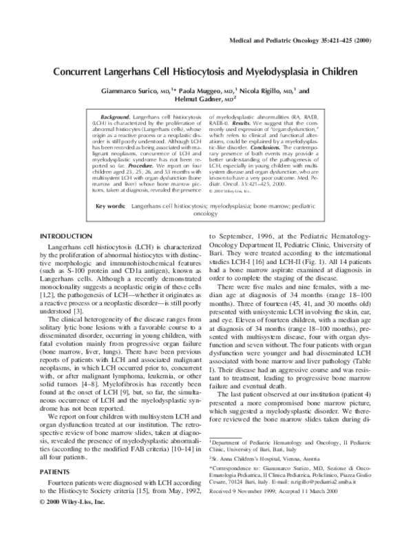 (PDF) Concurrent Langerhans cell histiocytosis and myelodysplasia in ...