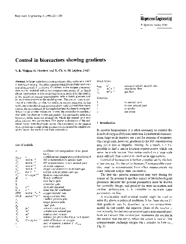 (PDF) Control in bioreactors showing gradients