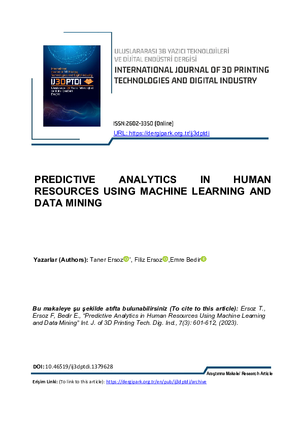 (PDF) PREDICTIVE ANALYTICS IN HUMAN RESOURCES USING MACHINE LEARNING AND DATA MINING
