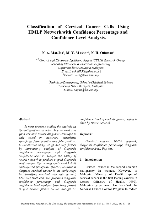 (PDF) Classification of cervical cancer cells using FTIR data | Steve Alty - Academia.edu