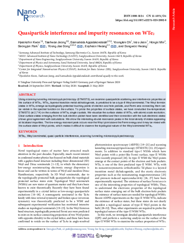 (PDF) Quasiparticle interference and impurity resonances on WTe2