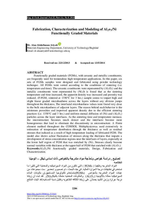 (PDF) Fabrication, Characterization and Modeling of Al2o3/Ni Functionally Graded Materials