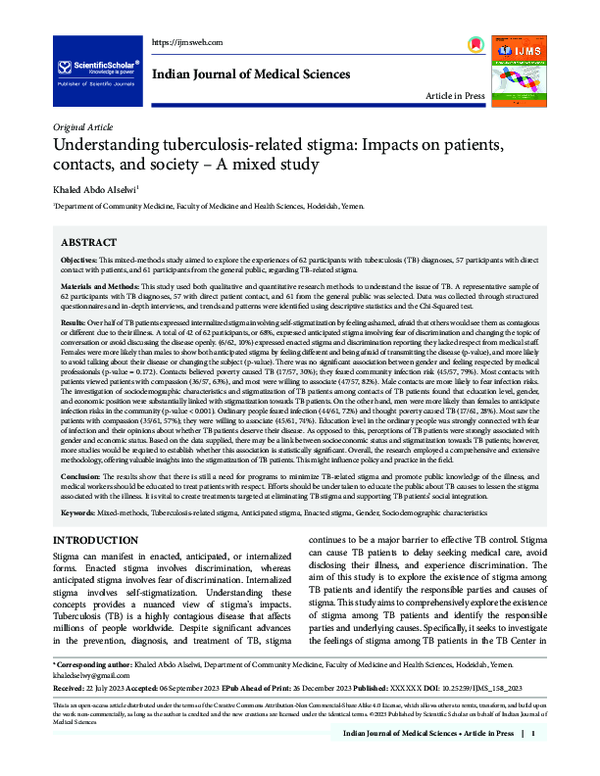 (PDF) Understanding tuberculosis-related stigma: Impacts on patients ...