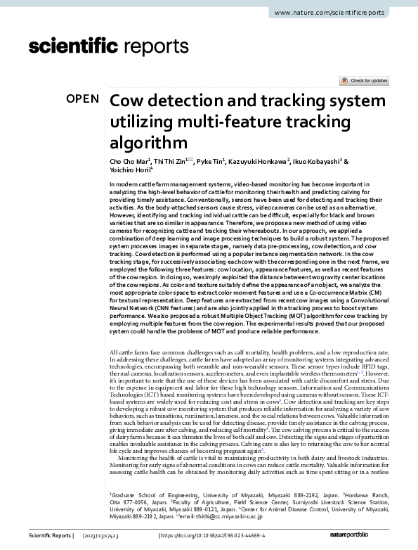 (PDF) Cow detection and tracking system utilizing multi-feature tracking algorithm