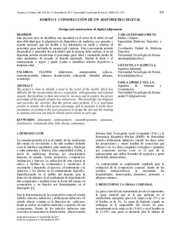 (PDF) Design and construction of digital adipometer