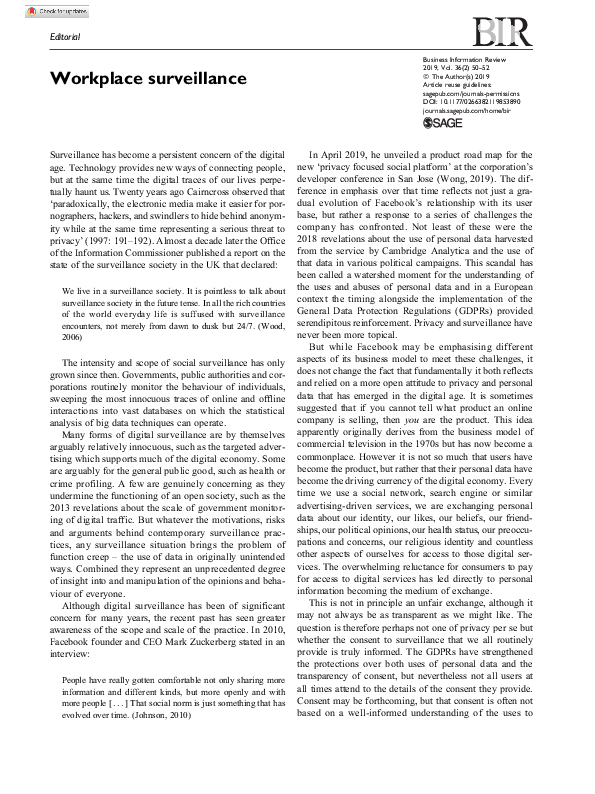 (PDF) Workplace surveillance