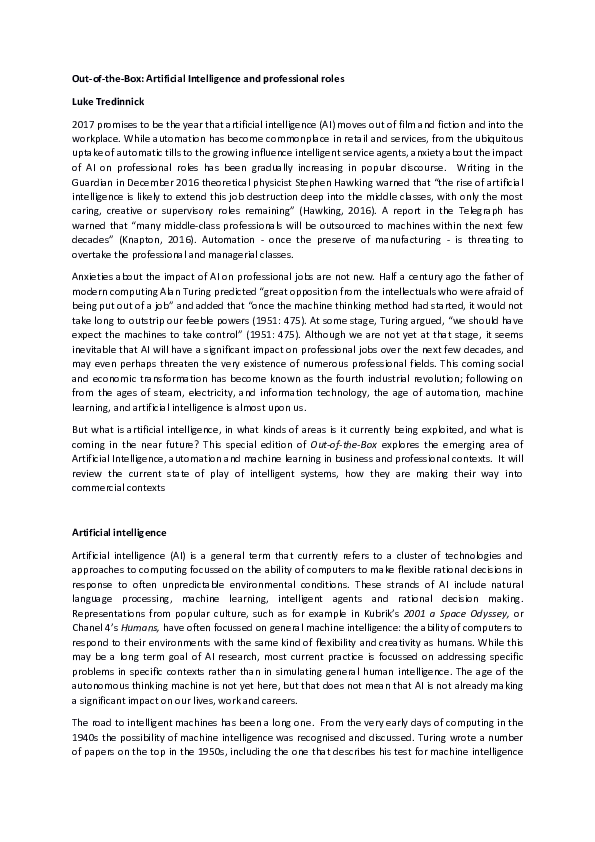 (PDF) Artificial intelligence and professional roles