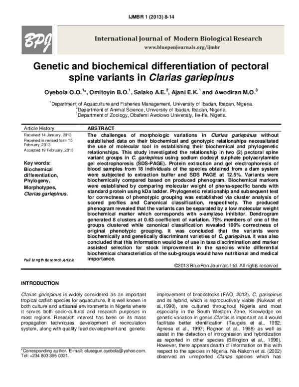 (PDF) Genetic and biochemical differentiation of pectoral spine ...