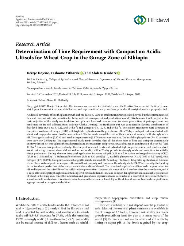 (PDF) Determination of Lime Requirement with Compost on Acidic Ultisols ...