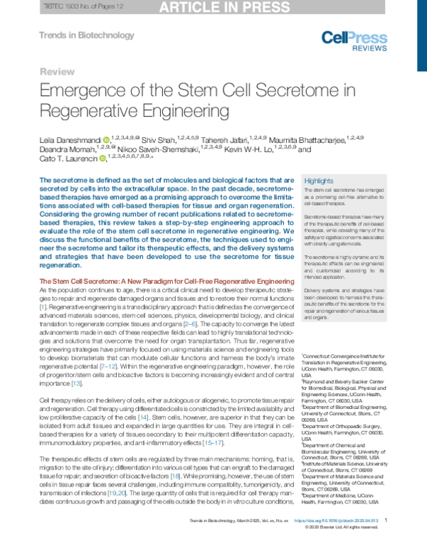 (PDF) Emergence of the Stem Cell Secretome in Regenerative Engineering