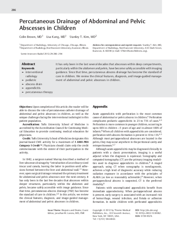 (PDF) Percutaneous Drainage of Abdominal and Pelvic Abscesses in Children