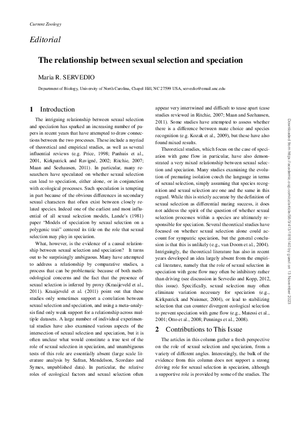 (PDF) The relationship between sexual selection and speciation