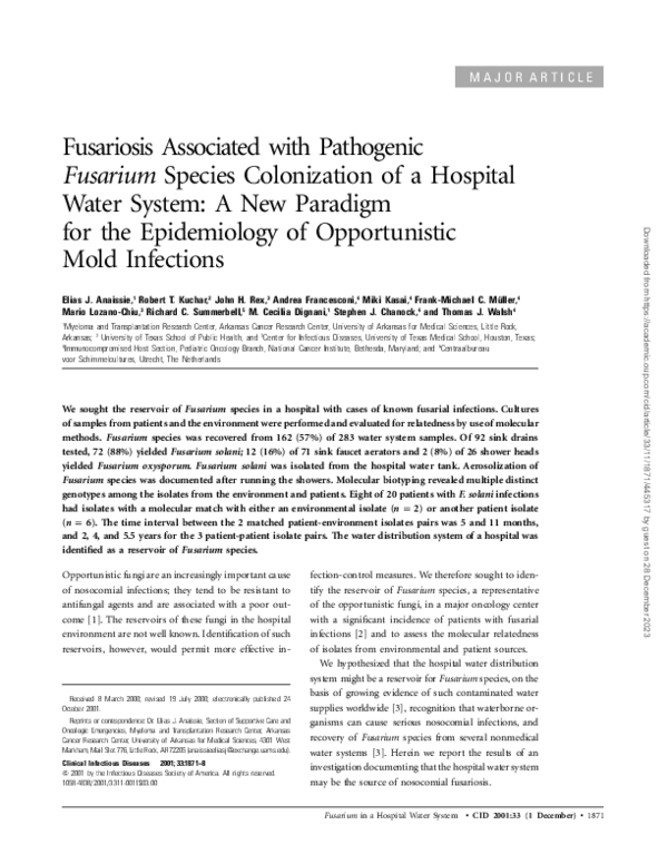 (PDF) Fusariosis Associated with PathogenicFusariumSpecies Colonization ...